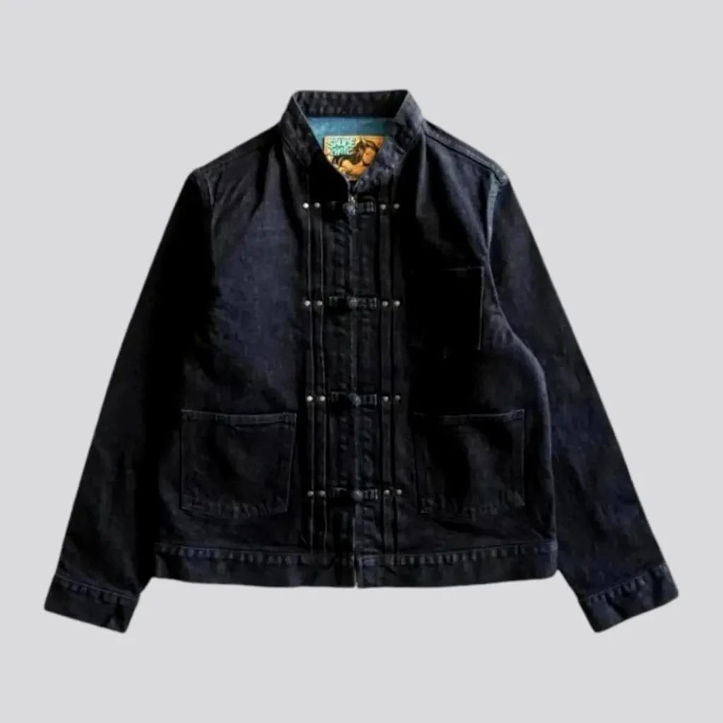 Dark wash self-edge denim jacket for men – Clioce