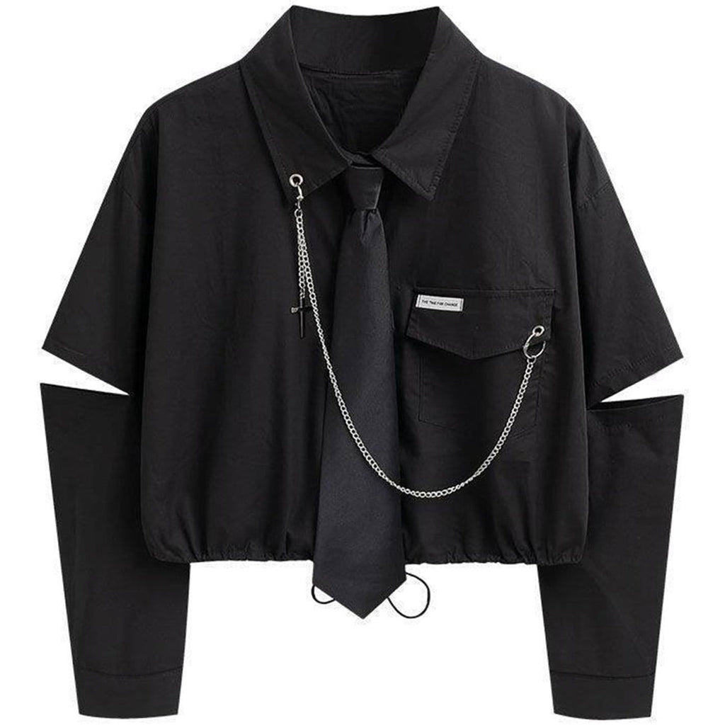 Techwear Personalized Hollow Sleeves Tie Chain Shirt – Clioce